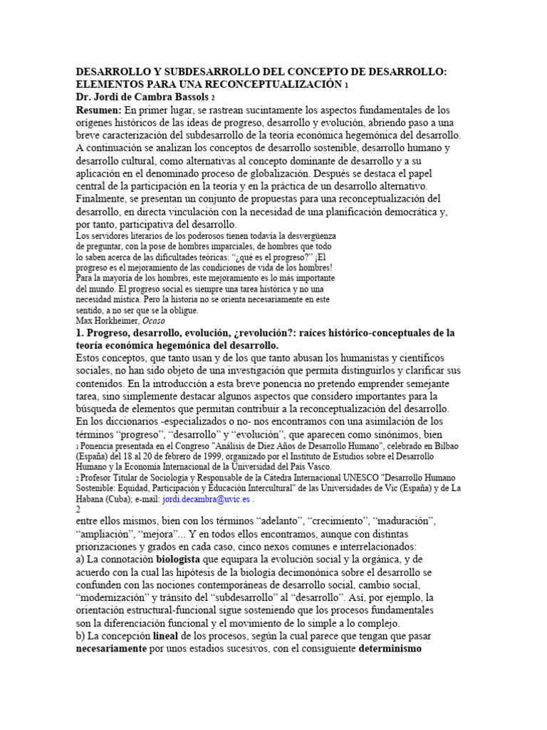 Desarrollo y Subdesarrollo Del Concepto de Desarrollo | PDF | Desarrollo sostenible ...