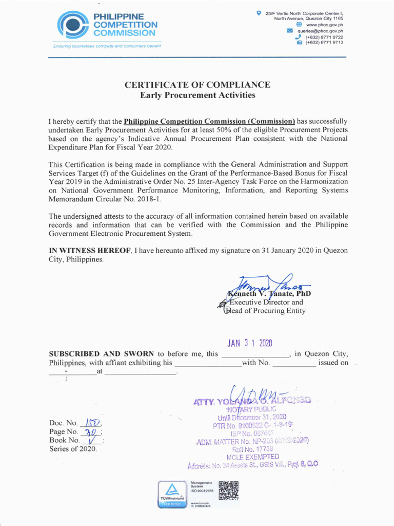 EPA Sample - PCC - Certificate-of-Compliance-for-Early-Procurement ...