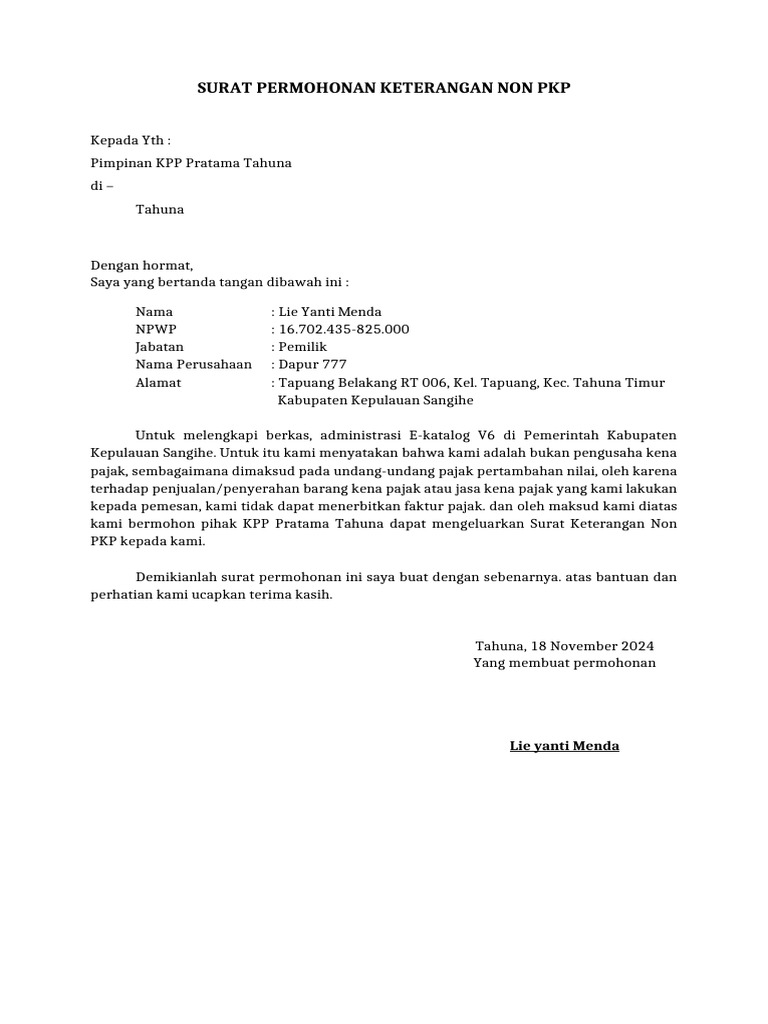 Permohonan Surat Non PKP | PDF