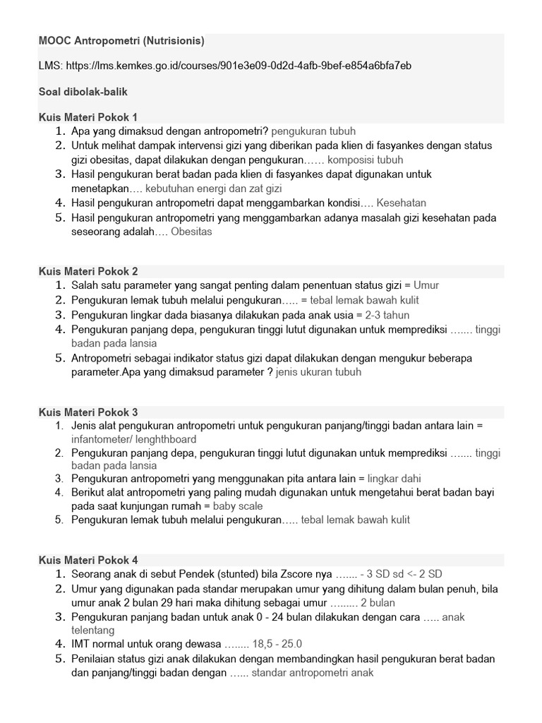 Jawaban - LMS - MOOC Antropometri (Nutrisionis) | PDF | Karier & Perkembangan | Pengembangan Diri