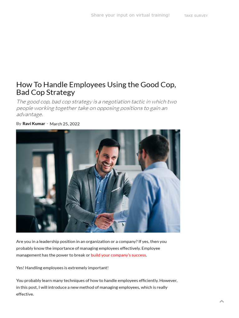 How To Handle Employees Using The Good Cop, Bad Cop Strategy | PDF ...