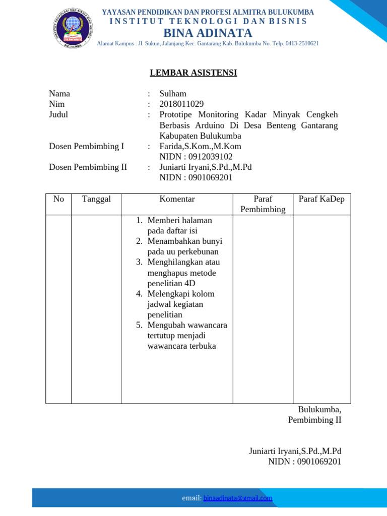 Lembar Asistensi Sulham | PDF