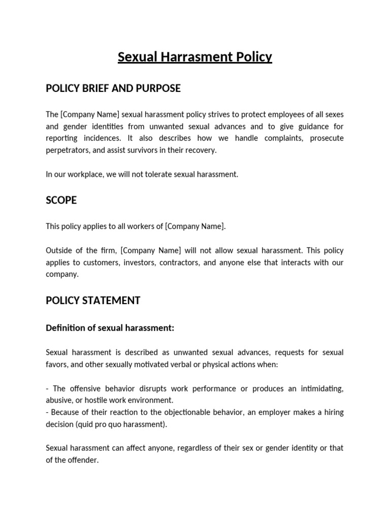 Comprehensive Sexual Harassment Policy | PDF | Sexual Harassment ...
