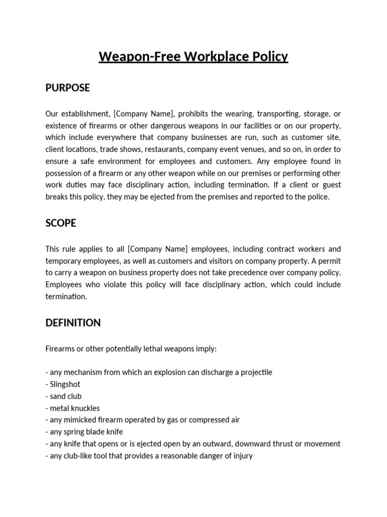 Workplace Weapon Ban Policy | PDF | Employment | Firearms