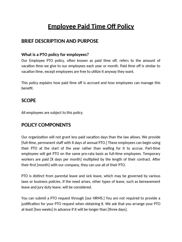 Employee Paid Time Off Policy | PDF