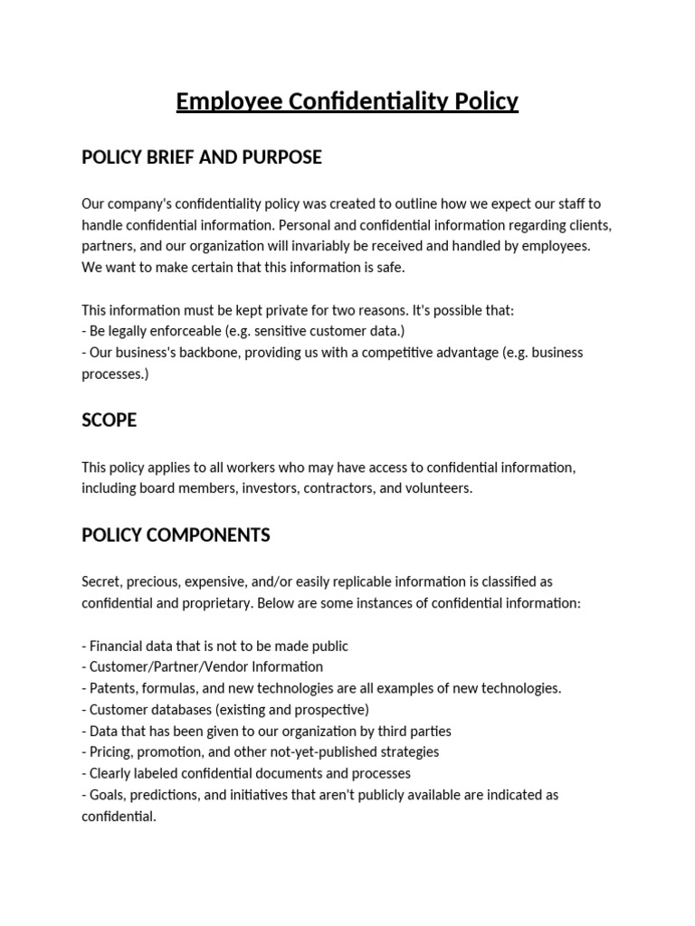 Employee Confidentiality Policy Guide | PDF | Non Disclosure Agreement ...
