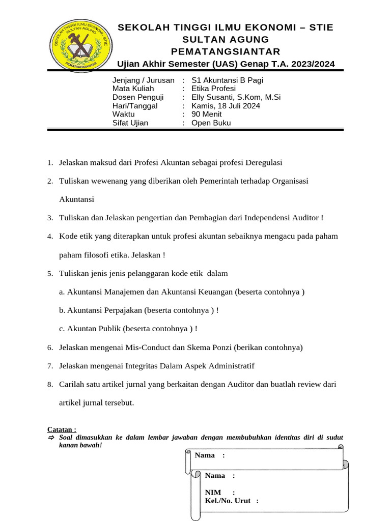 Soal Uas Etika Profesi | PDF