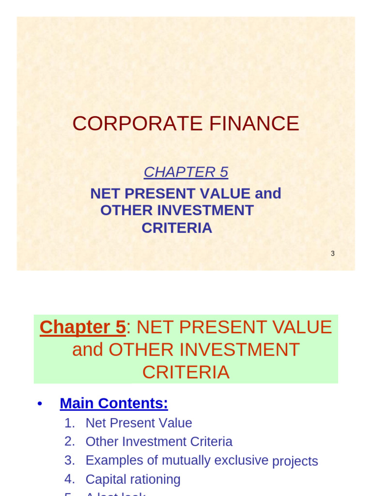 Net Present Value and Other Investment Criteria | PDF | Net Present Value | Present Value