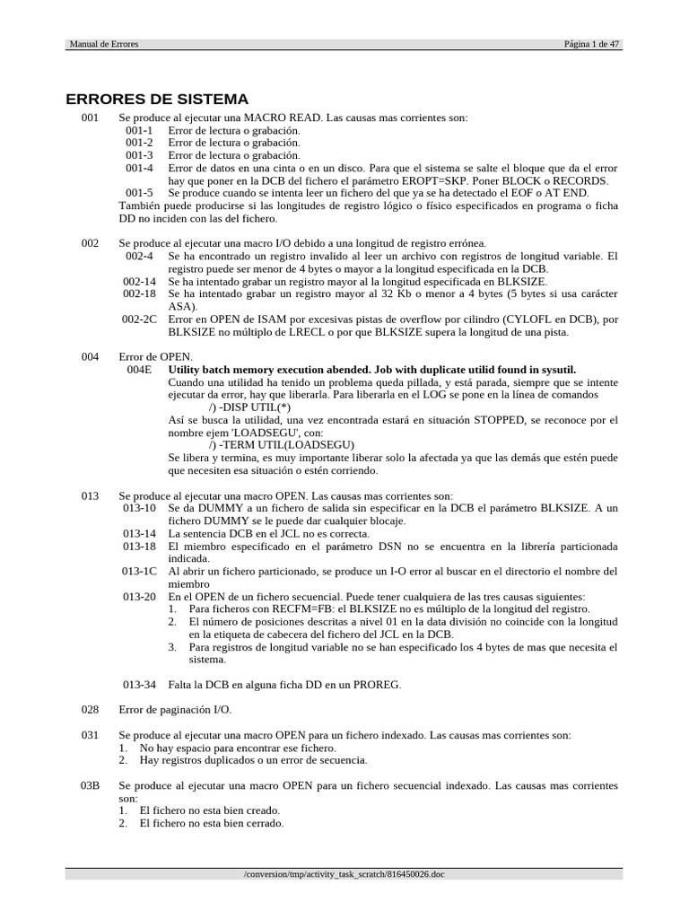 Manual de Errores | PDF | Archivo de computadora | SQL