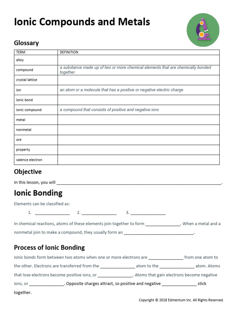 Ionic Compounds and Metals | PDF | Ion | Chemical Compounds