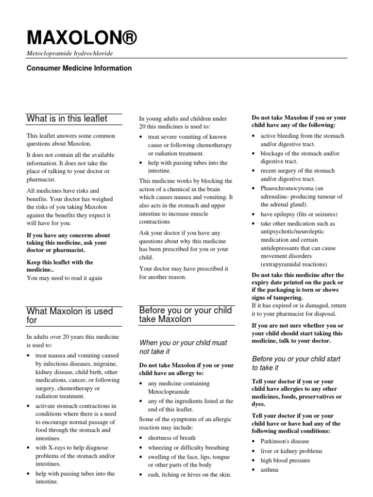 Maxolon | Allergy | Nausea | Free 30-day Trial | Scribd