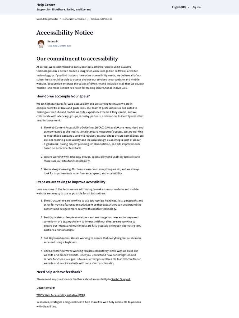 Accessibility Notice - Scribd Help Center | PDF | Accessibility | Human ...