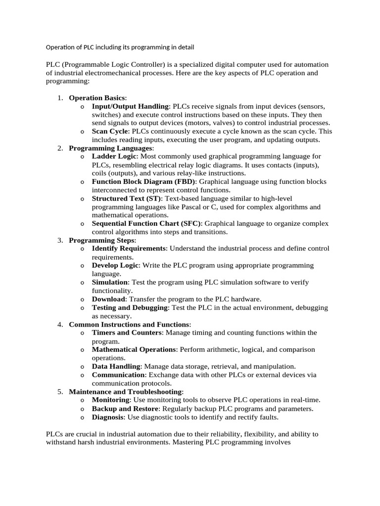 J.operation of PLC Including Its Programming in Detail | PDF ...