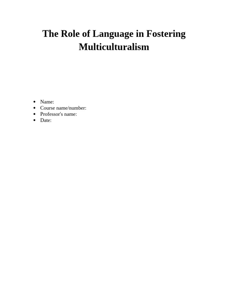 The Role of Language in Fostering Multiculturalism | PDF ...