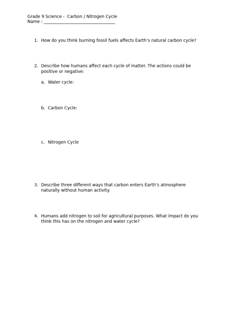 Carbon and Nitrogen Cycle 3 | PDF | Science & Mathematics