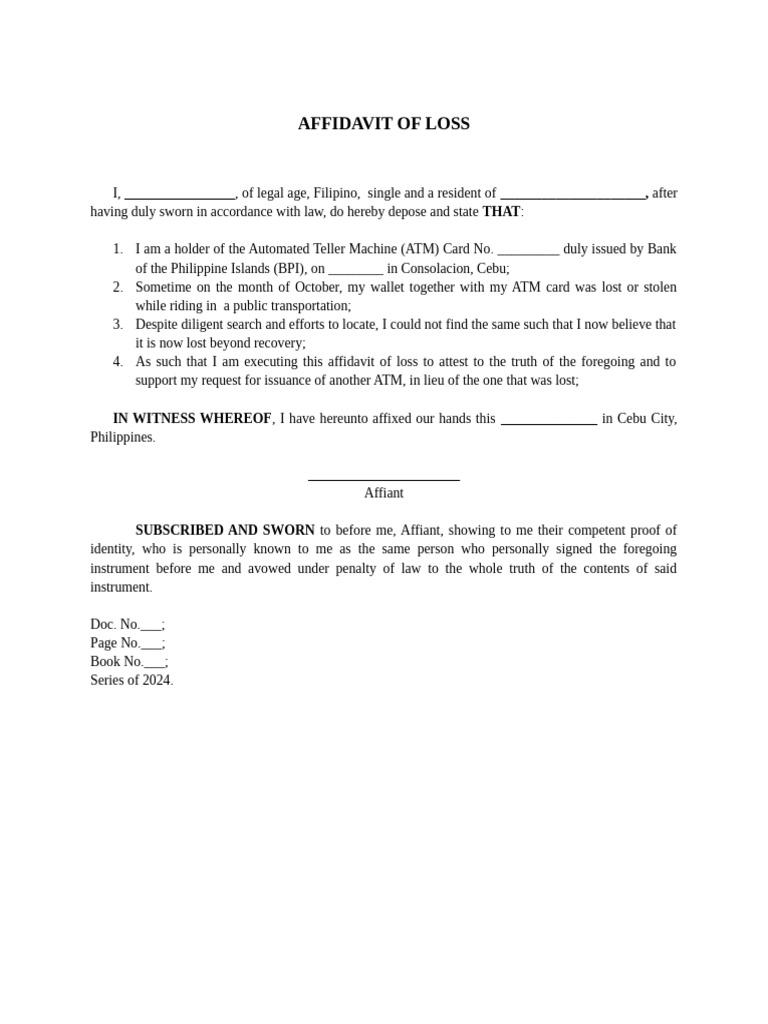 Affidavit of Loss Sample | PDF | Politics | Law