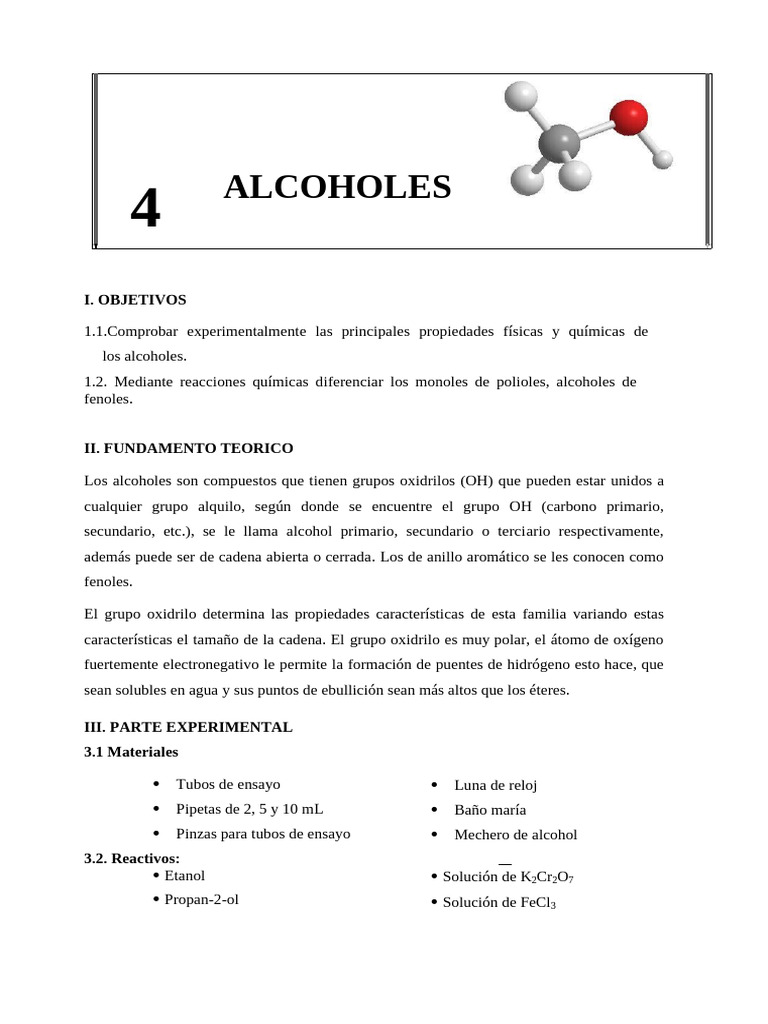 GUIA DE PRACTICA #4 AlCOHOLES Y FENOLES | PDF | Éter | Etanol