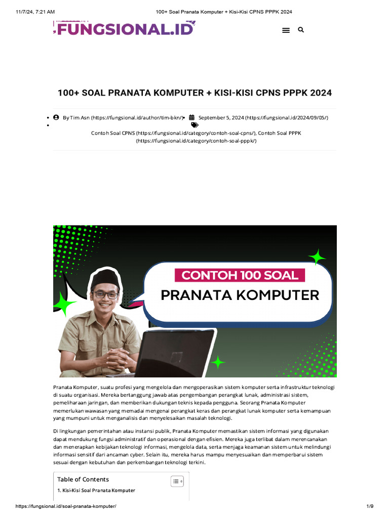 100+ Soal Pranata Komputer + Kisi-Kisi CPNS PPPK 2024 | PDF