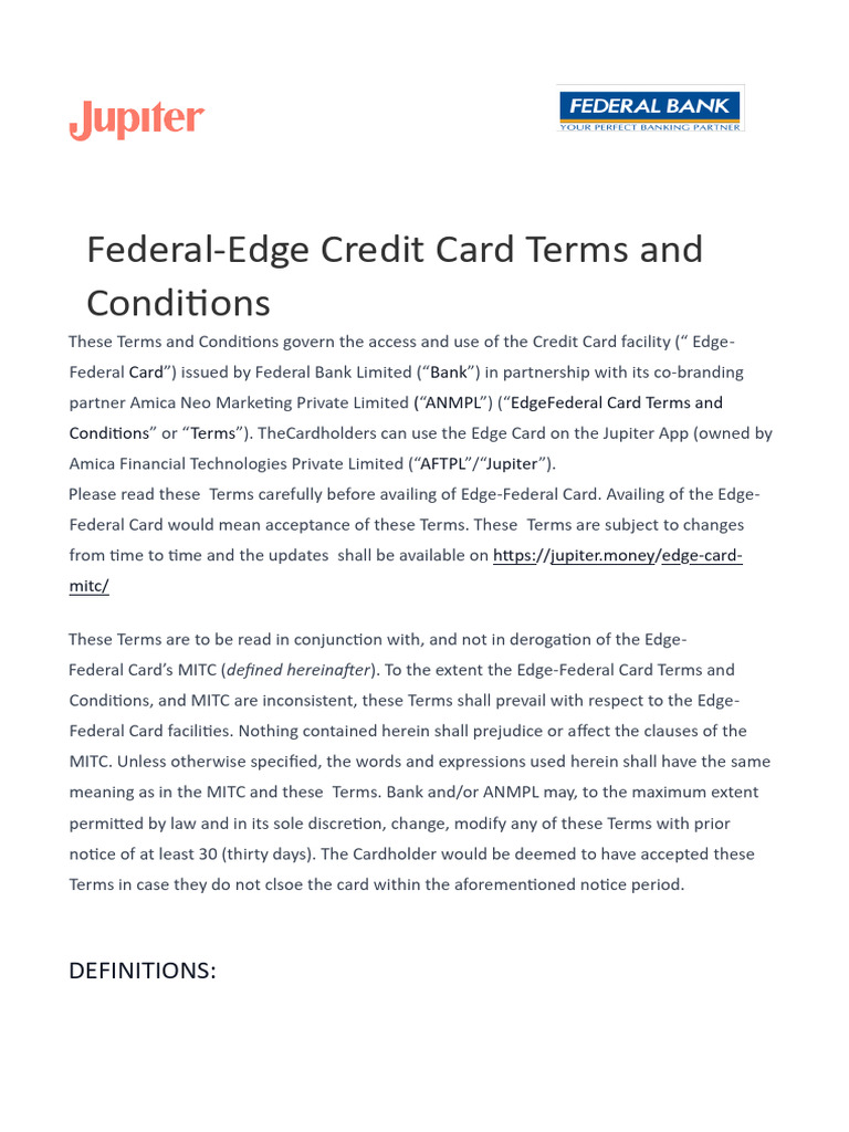 Edge-Federal Card Terms Overview | PDF | Credit Card | Banks