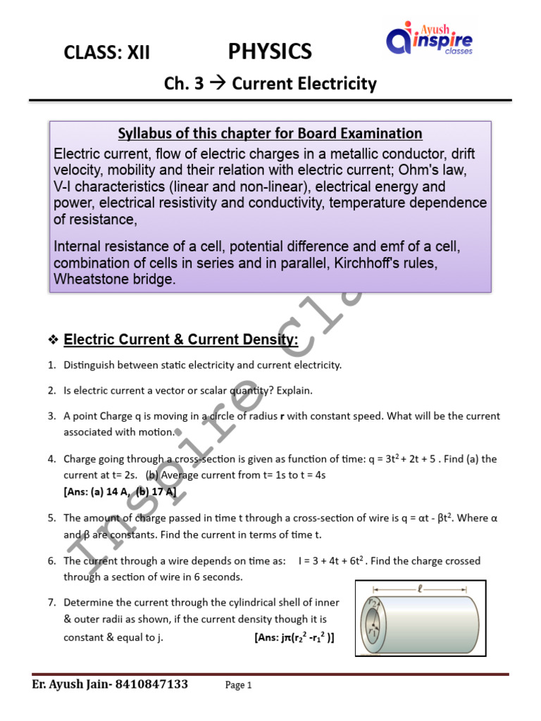 Current Electricity (2024-25) | PDF | Electrical Resistivity And ...