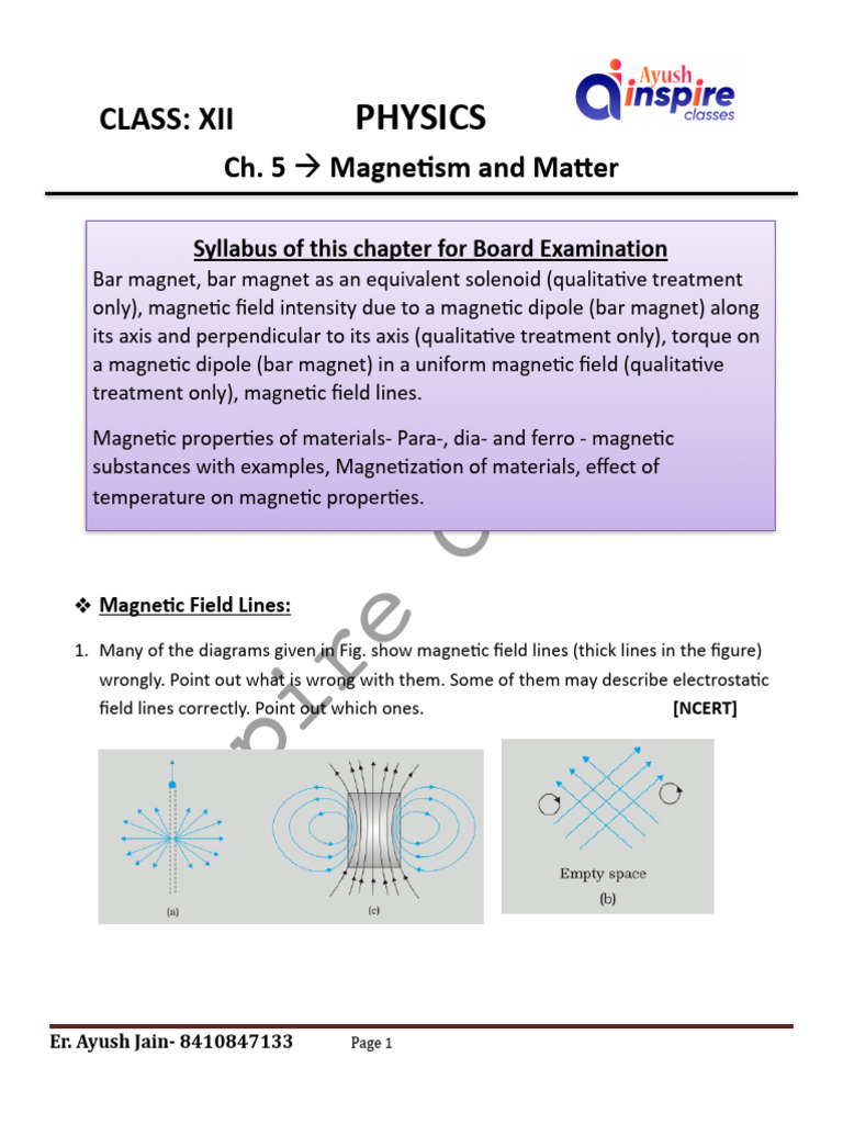Magnetism and Matter: Class XII Physics | PDF | Magnet | Magnetism