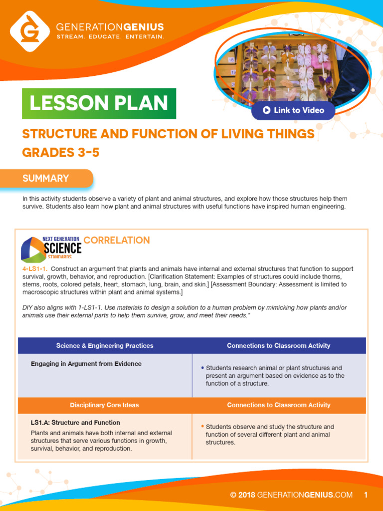 Structure and Function Lesson Plan GG | PDF | Lesson Plan | Cognition