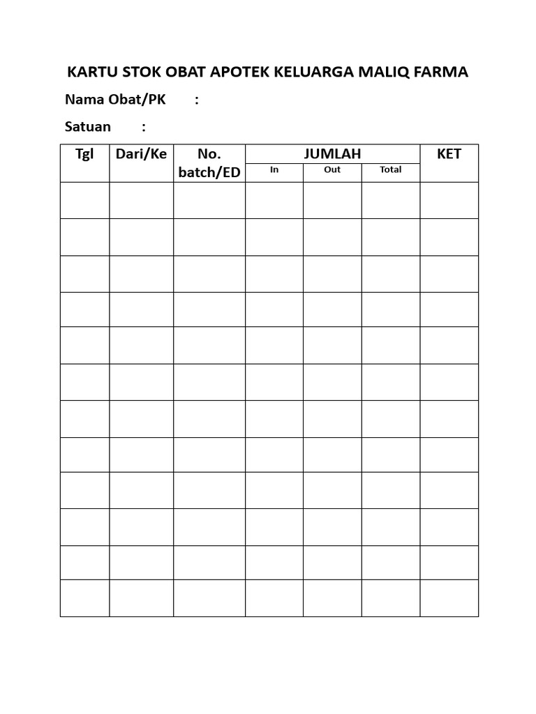 Kartu Stok Obat Apotek Keluarga Maliq Farma | PDF | Kesehatan Holistik