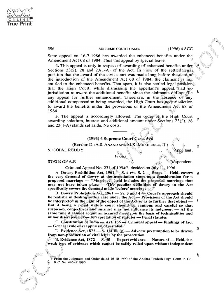 S. Gopal Reddy v. State of Andhra Pradesh | PDF | Public Law | Courts