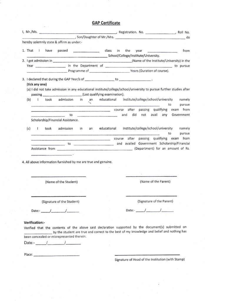 Format of GAP CERTIFICATE | PDF