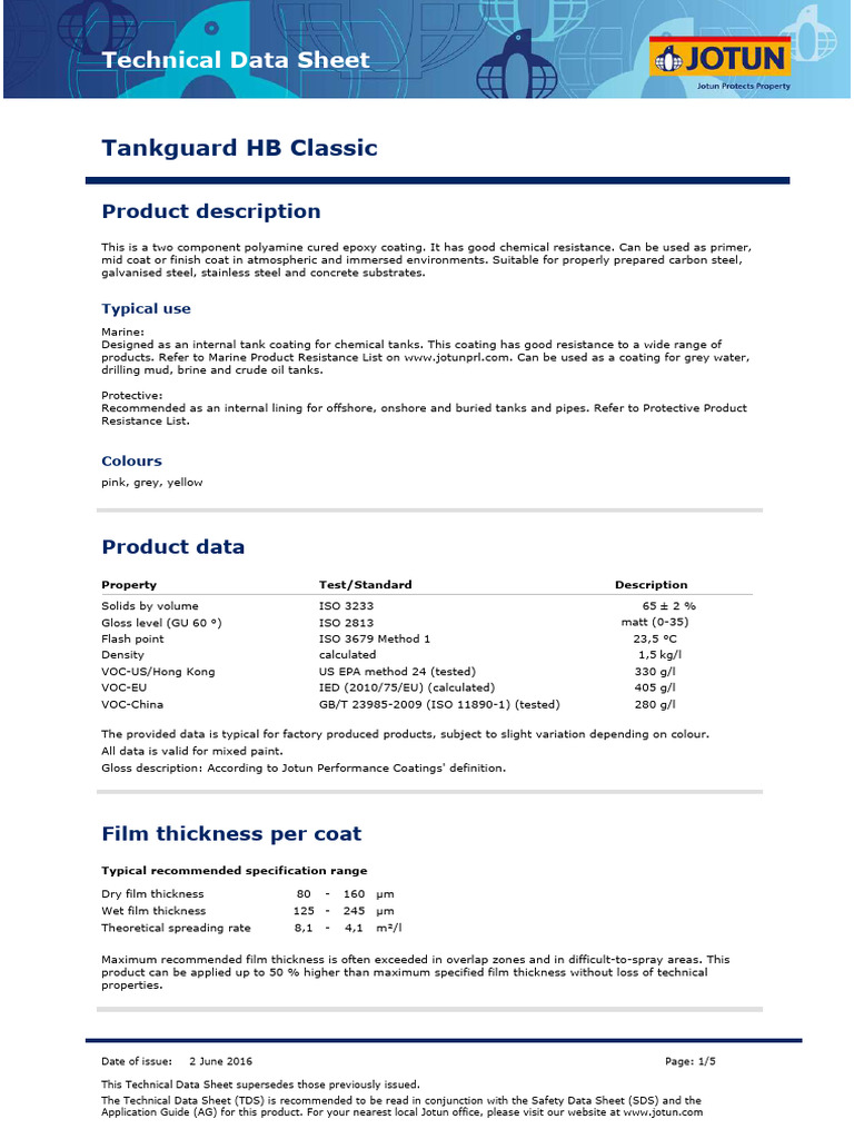 Tankguard HB Classic Technical Data Sheet | PDF | Abrasive | Coating