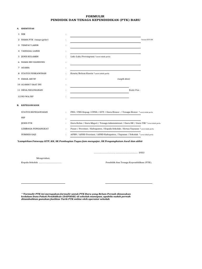 Formulir PTK Baru | PDF