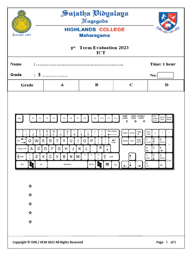 ICT Grade 3 - 3rd Term Evaluation 2023 | PDF | Computer Keyboard ...