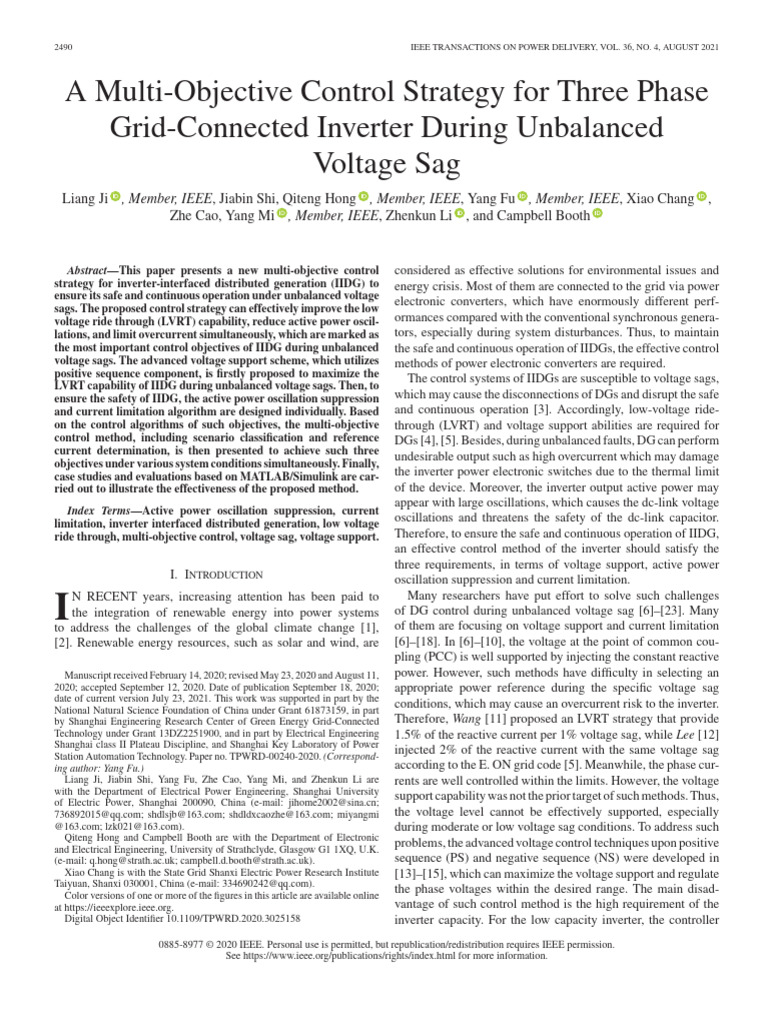 A Multi-Objective Control Strategy For Three Phase Grid-Connected Inverter During Unbalanced ...