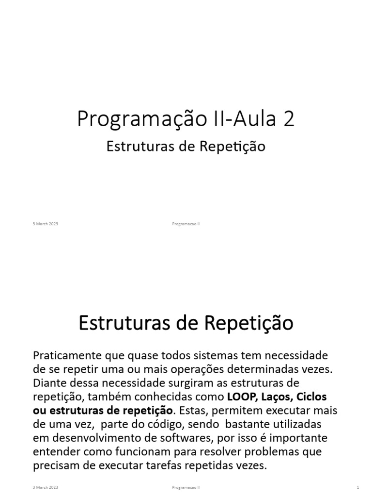 Programação II Aula 2 Estruturas de Repeticao Revisao | PDF | Controle ...