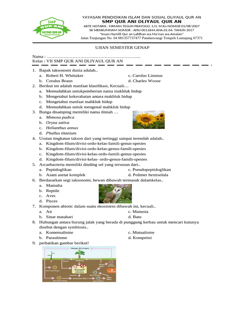 Soal Biologi Kelas 7 Semester 2 | PDF