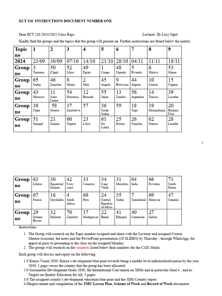 1B Schedule 2024 2025 Ect 210 Semester One | PDF | Africa