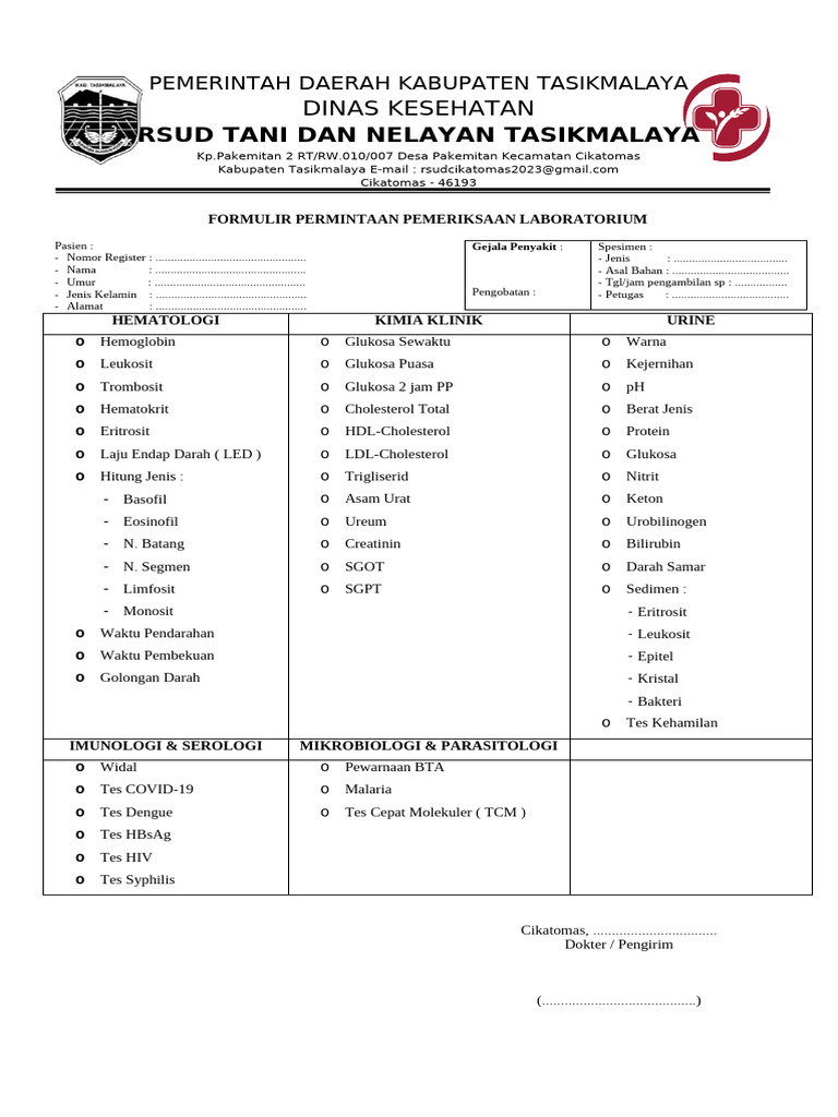 Form Permintaan Dan Hasil Laboratorium | PDF