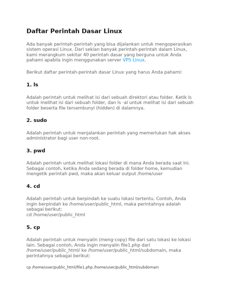 Daftar Perintah Dasar Linux | PDF | Seni & Disiplin Bahasa | Komputer