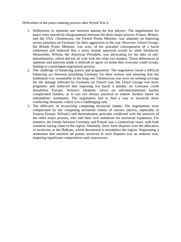 Post-WWI Peace Negotiation Challenges | PDF