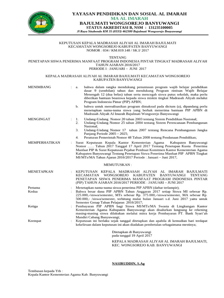 Contoh SK Pip 2017 Mi Mts Ma Jan Jun 2017 | PDF