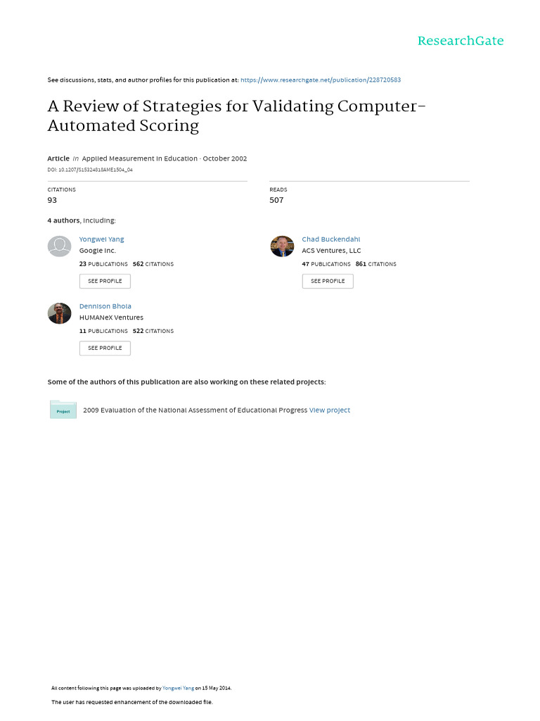 A Review of Strategies For Validating Computer-Automated Scoring - 2002 | PDF | Validity ...