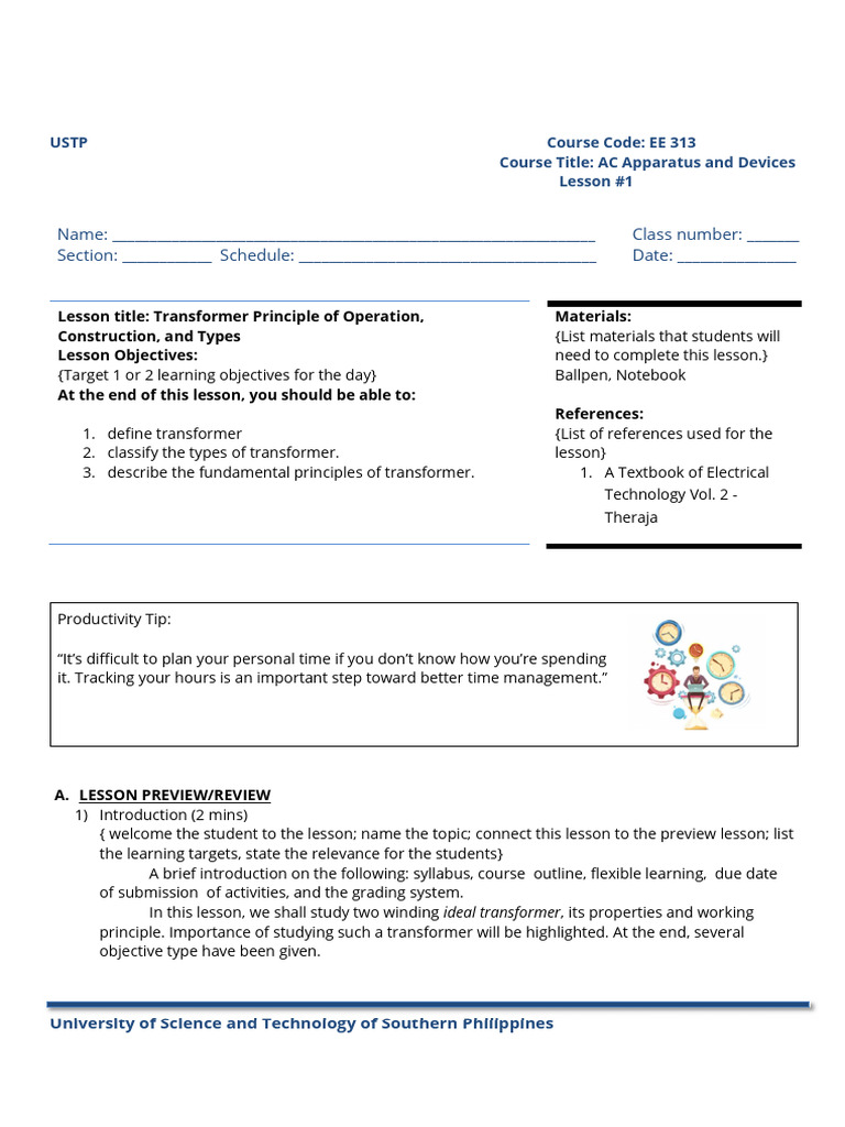EE313 Lesson 1 | PDF | Transformer | Alternating Current