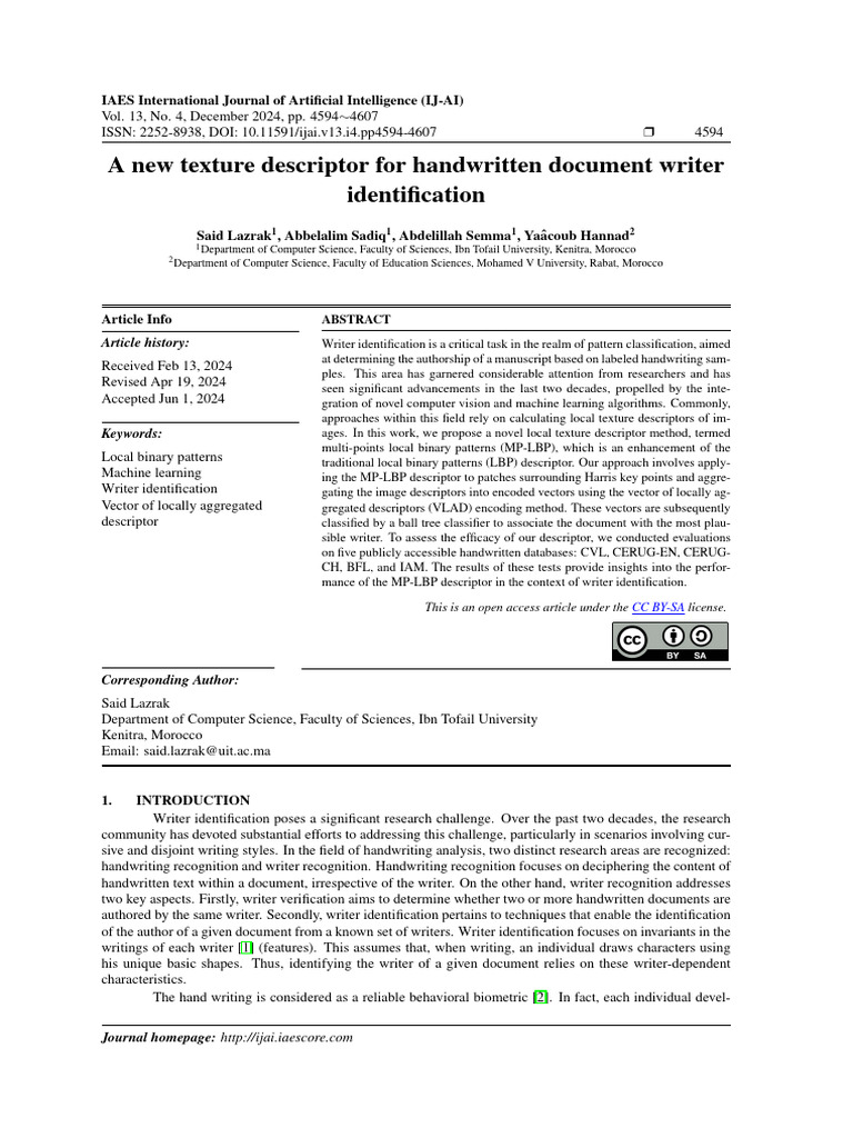 Anewtexture Descriptor For Handwritten Document Writer Identification | PDF | Statistical ...
