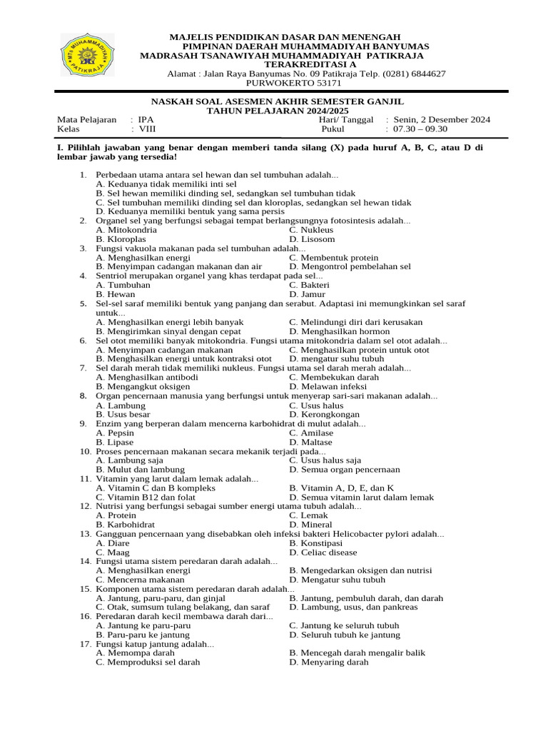 2.soal Kelas 8 Asas IPA 1 | PDF
