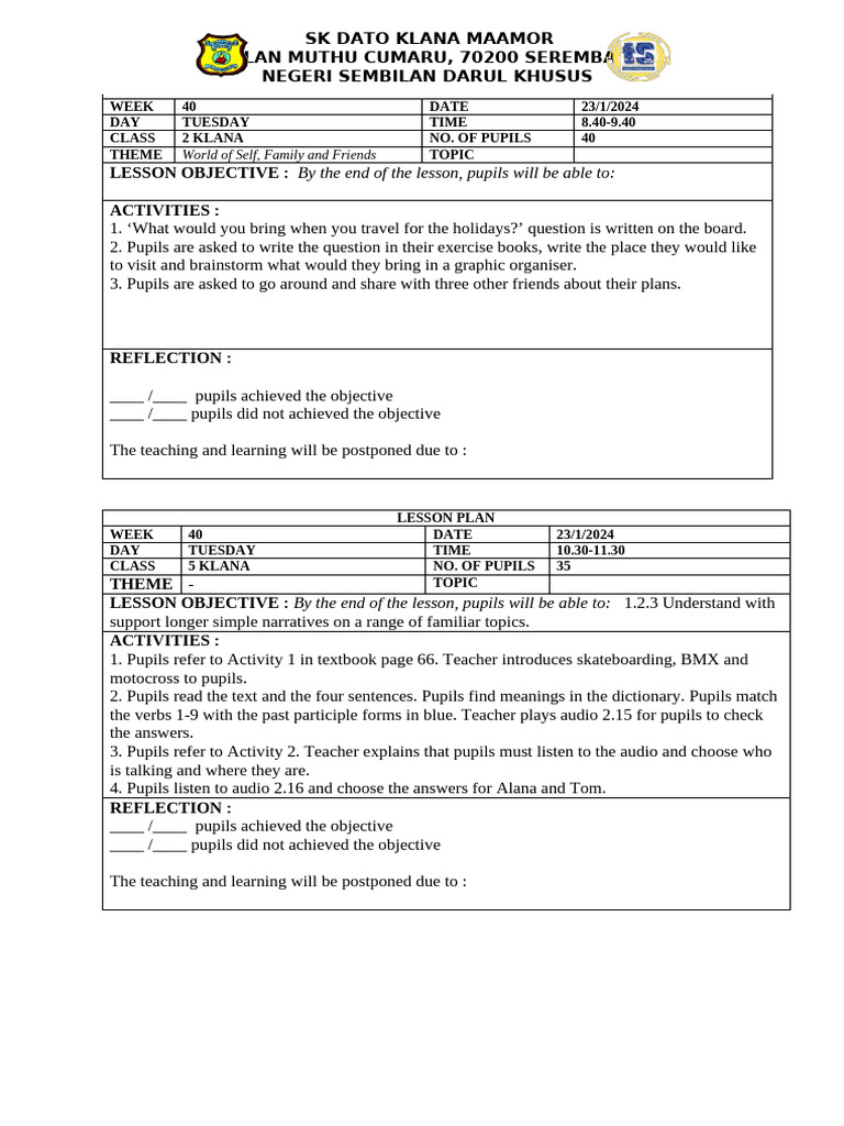 RPH M29 2023 | PDF | Lesson Plan | Teachers