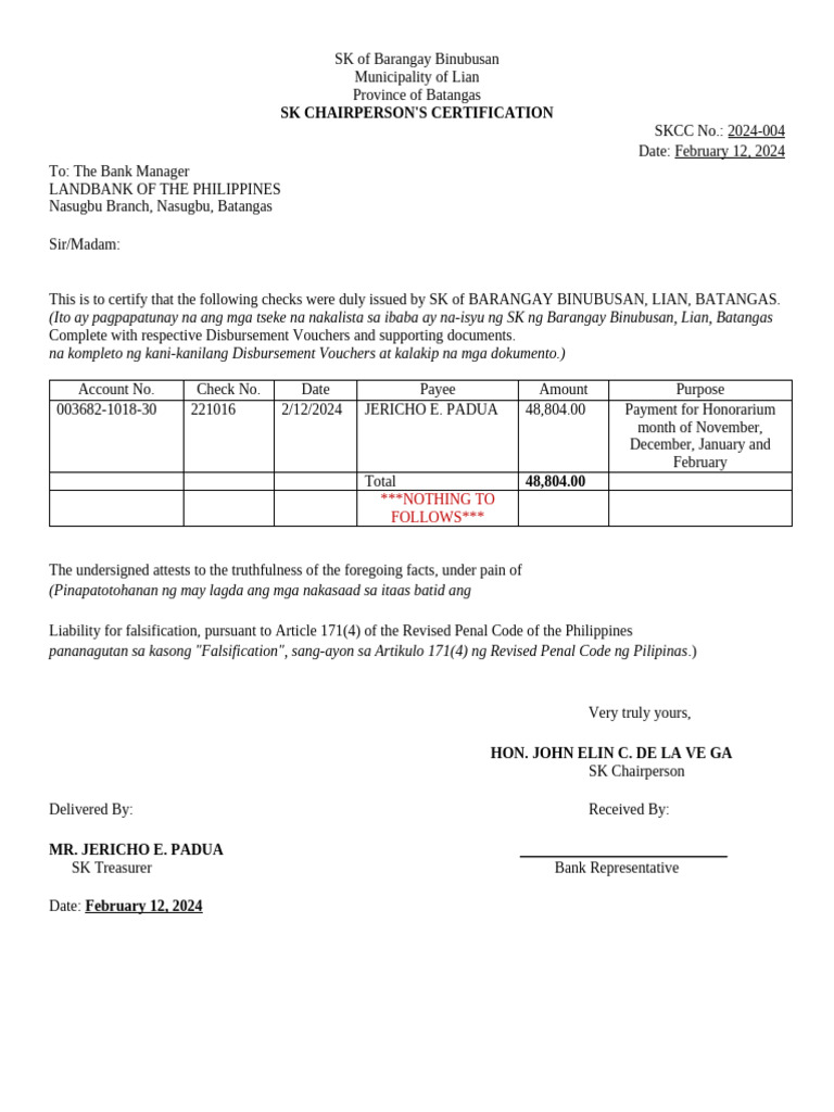 SK of Barangay Binubusan | PDF | Payments