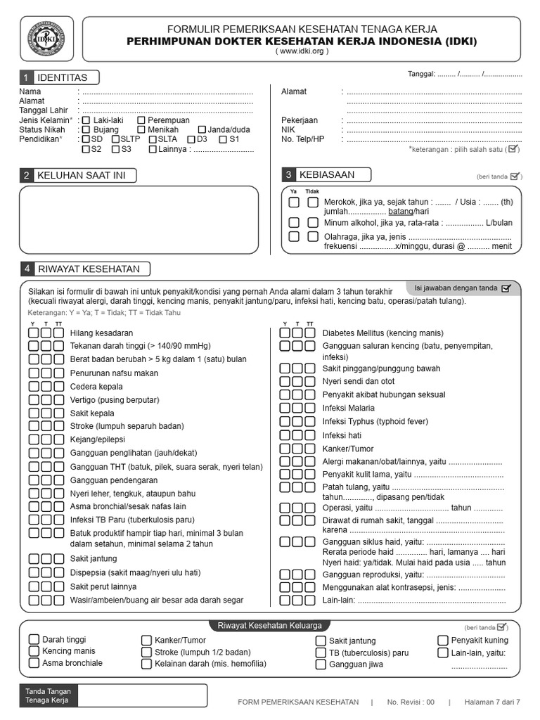 Form Pemeriksaan Kesehatan Kerja Indonesia | PDF