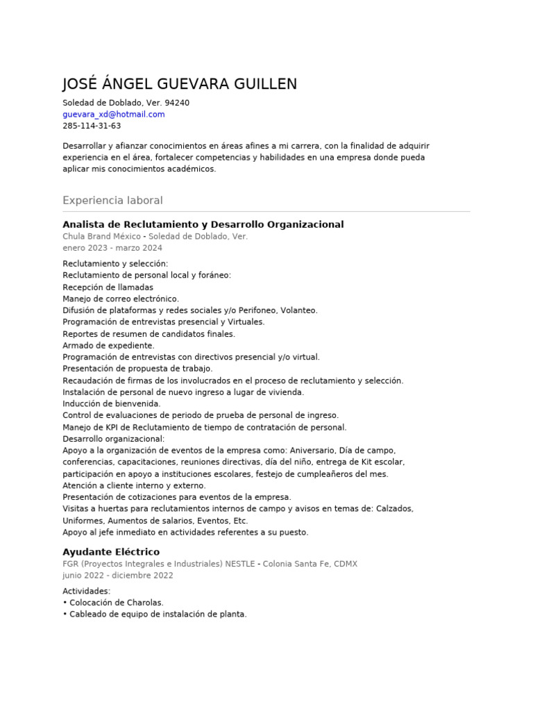 Currículum de José Ángel Guevara Guillen | PDF | Reclutamiento | Business