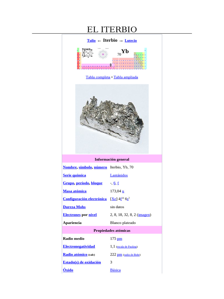 Propiedades y Usos del Iterbio | PDF | Ciencias fisicas | Átomos