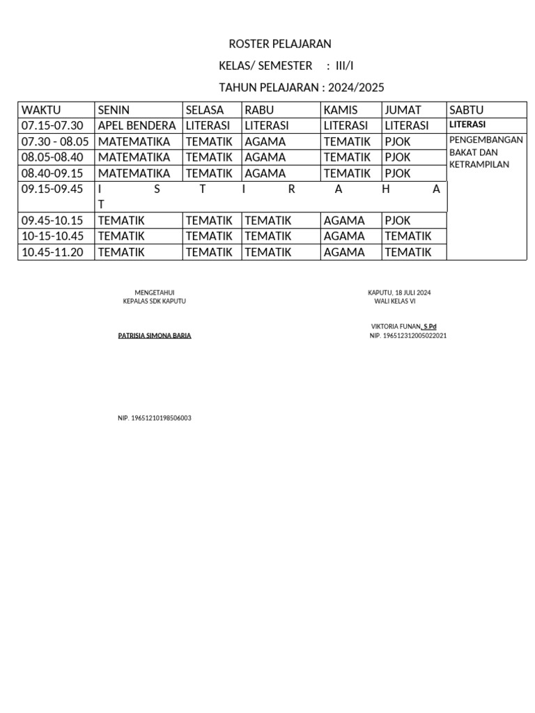 Roster Pelajaran | PDF